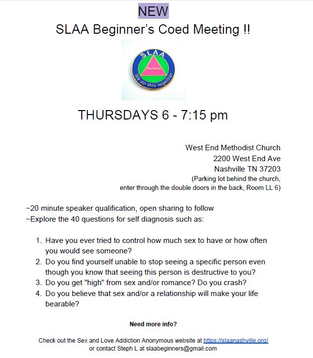 NEW SLAA Coed Beginner’s Meeting on Thursdays !! – Welcome to SLAA ...